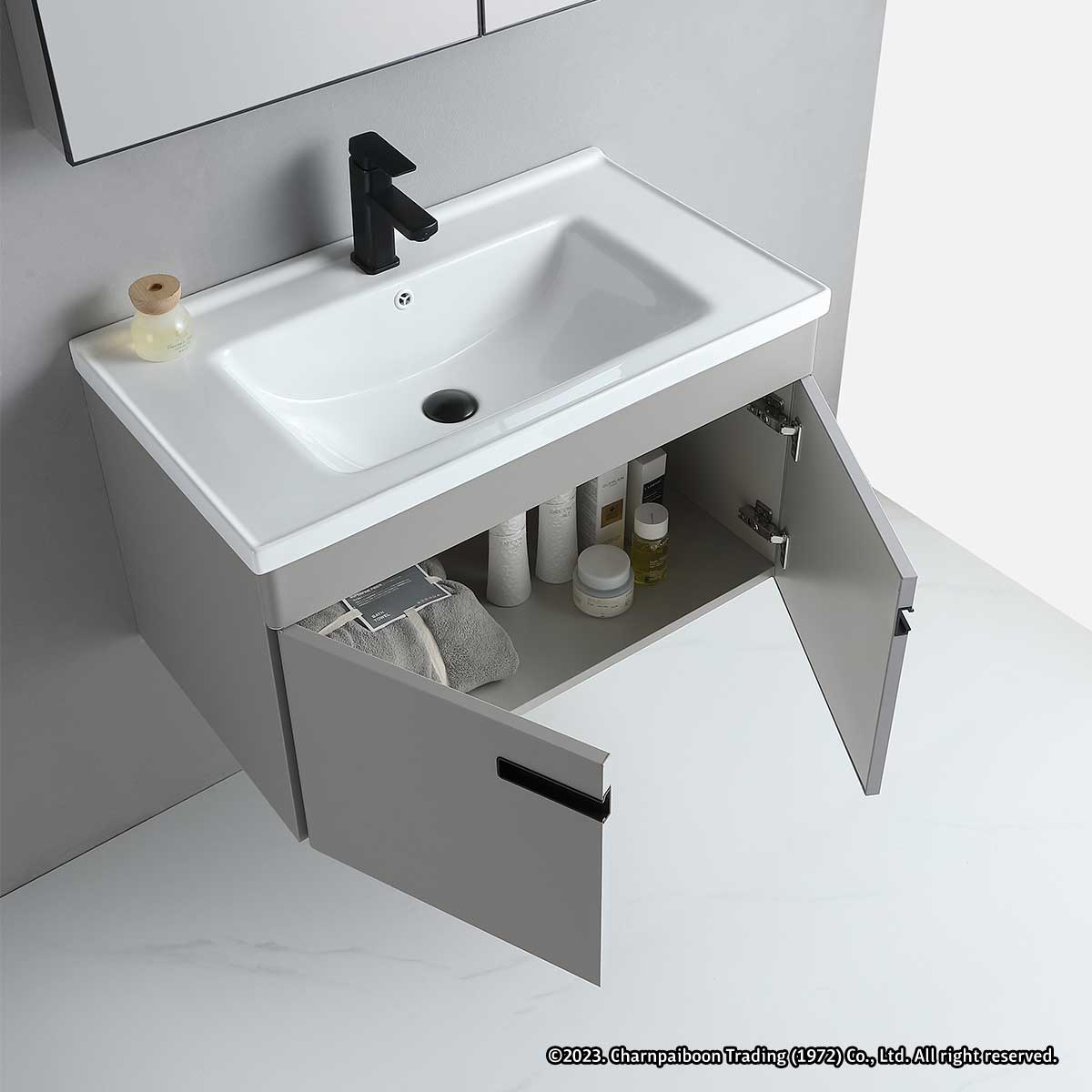 ชุดอ่างล้างหน้าเซรามิคพร้อมตู้เก็บของ ขนาด 60 ซม. - CharnPaiboon