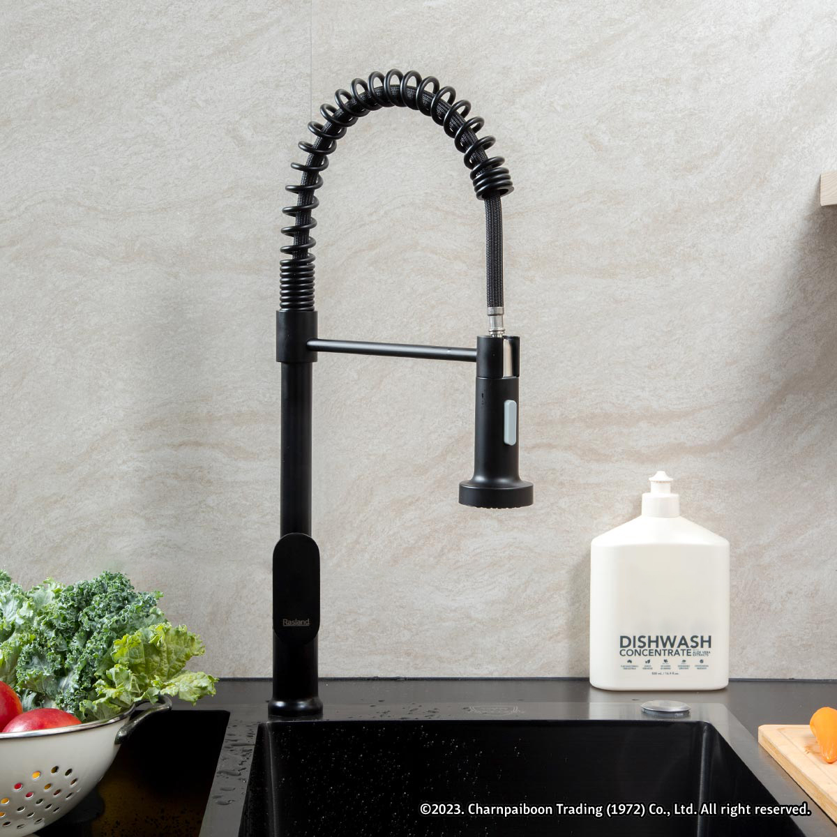 ก็อกซิงค์ล้างจานน้ำเย็น คอสปริง MATT BLACK - CharnPaiboon