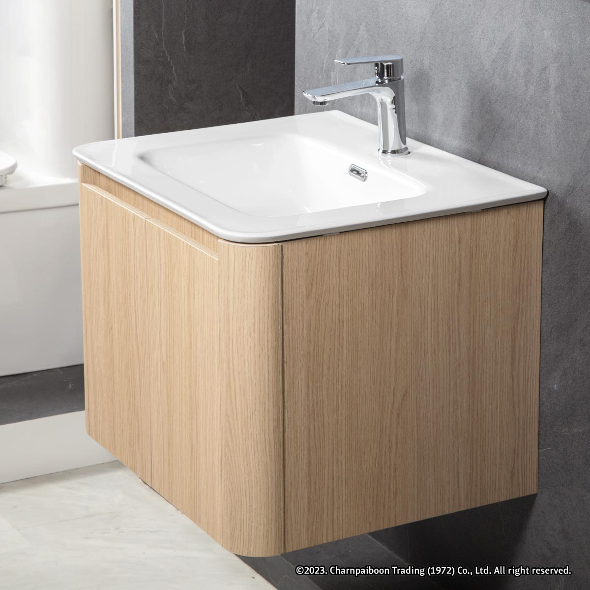 ชุดอ่างล้างหน้าเซรามิคพร้อมตู้เก็บของ ขนาด 60 ซม. - CharnPaiboon